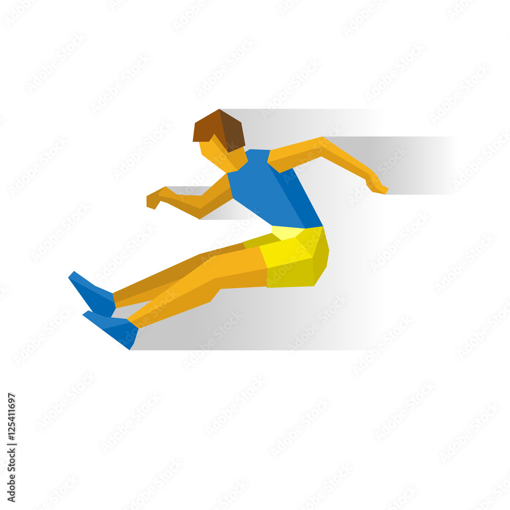 Long Jumping athlete isolated on white background with shadows ...