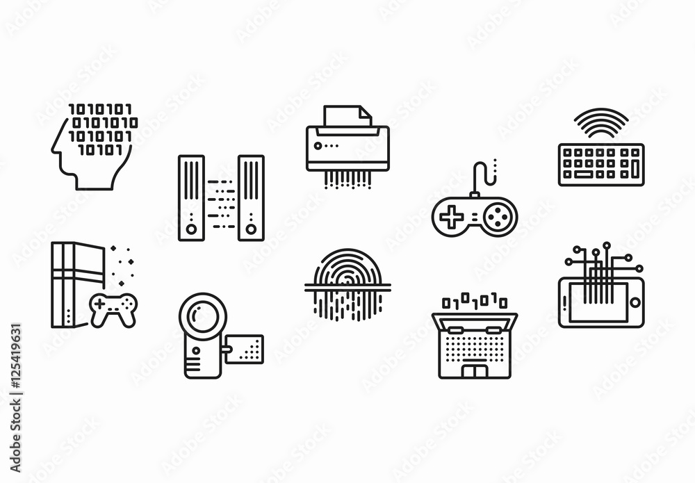 40 Black and White Technology and Hardware Icons Stock Template | Adobe ...