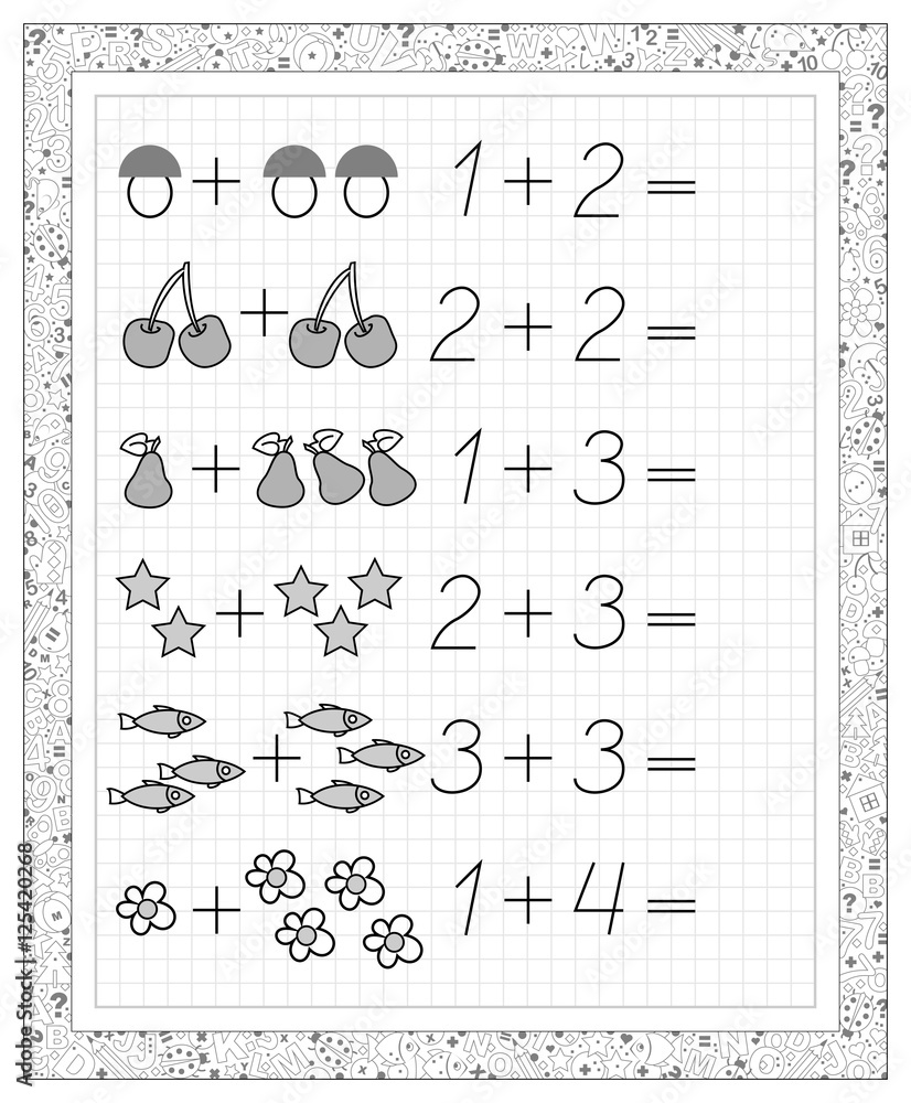 Black and white worksheet on a square paper with exercises for little ...