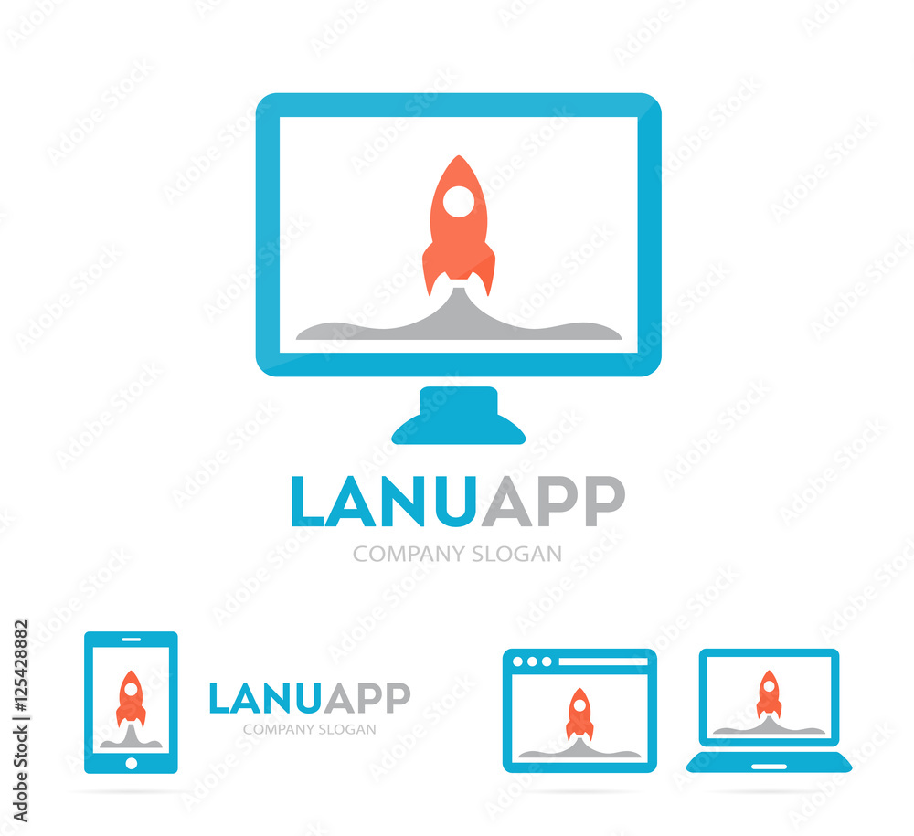 Vector spaceship and phone logo combination. Rocket and mobile symbol ...