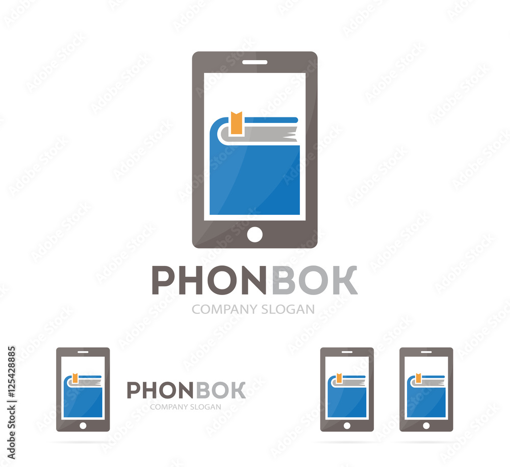 Vector book and phone logo combination. Novel and mobile symbol or icon ...