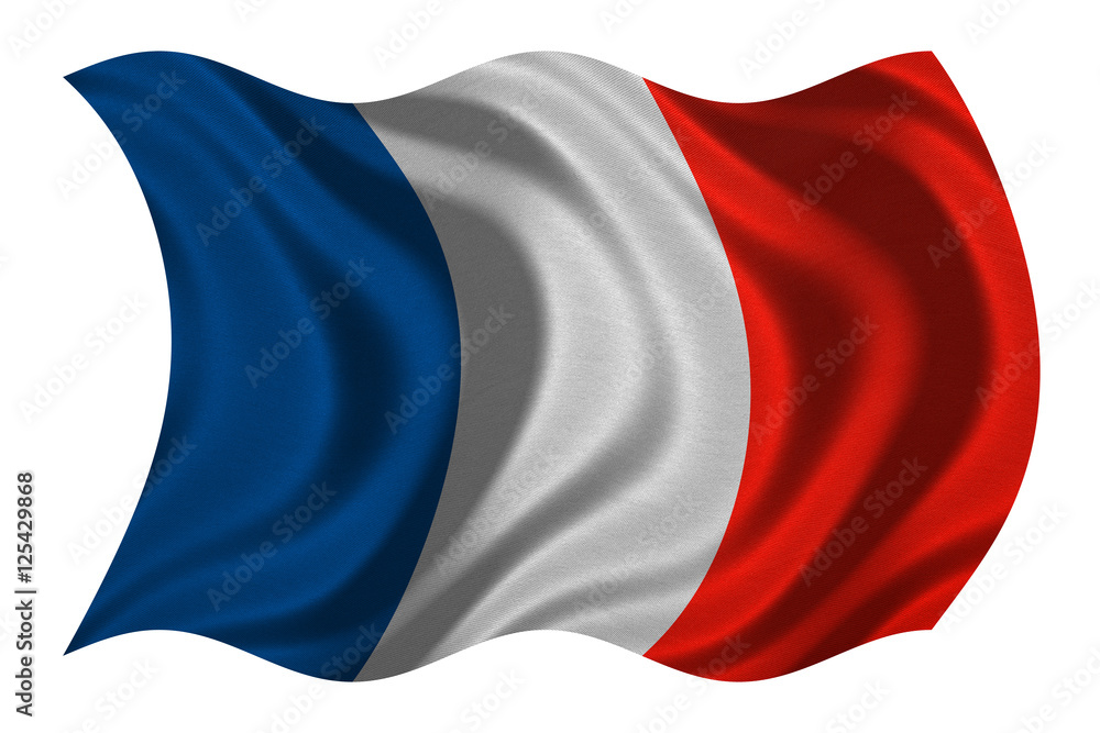 Flag of France wavy on white, fabric texture Stock Illustration | Adobe ...