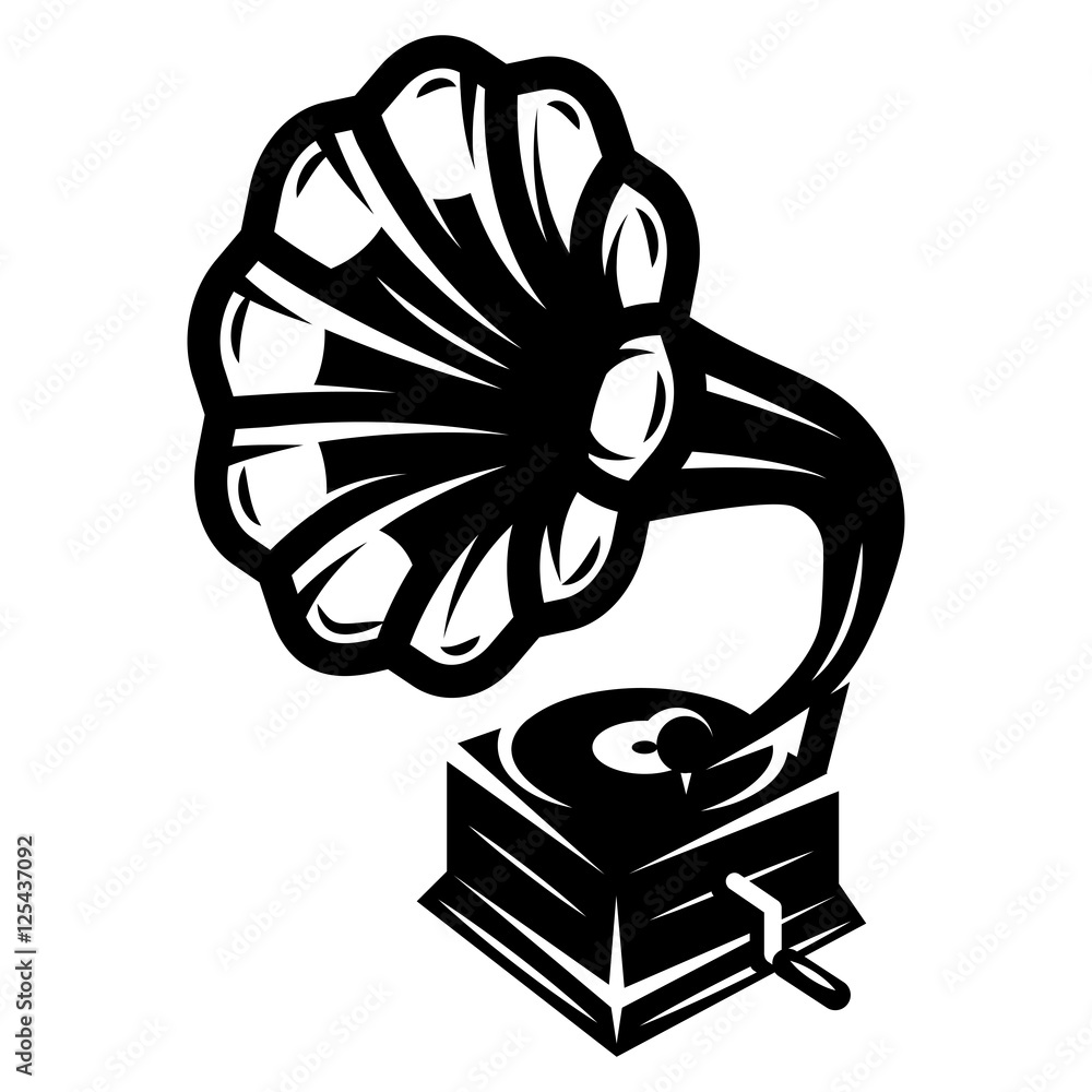gramophone icon for logo template, vector monochrome illustration Stock ...