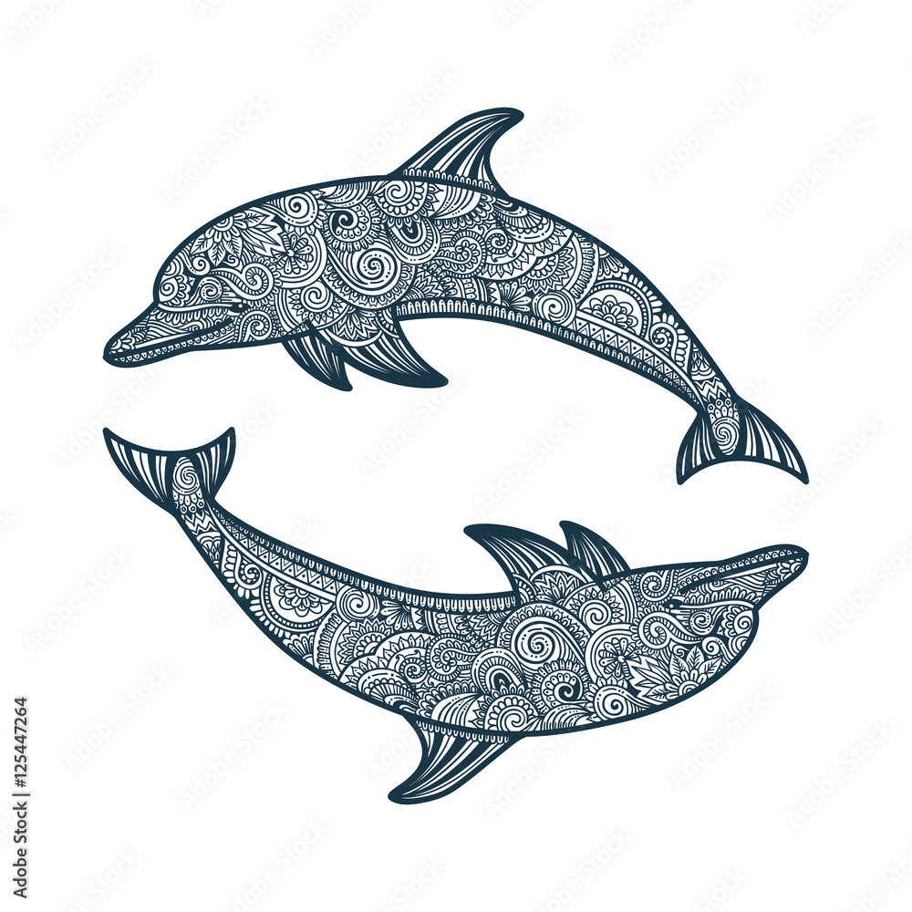 Hand drawn doodle dolphin zen tangle style beautiful doodles ...