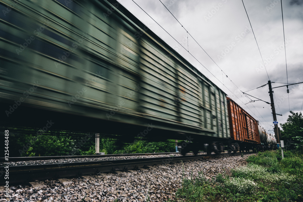 railway wagons with motion blur effect. transportation, railroad Stock ...