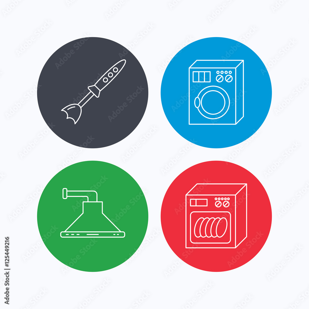 Dishwasher, washing machine and blender icons. Stock Vector | Adobe Stock