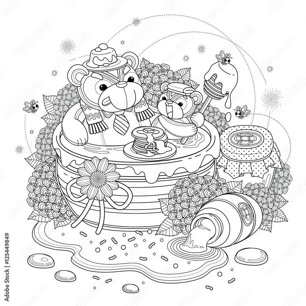 Lovely bear adult coloring page Stock Vector | Adobe Stock