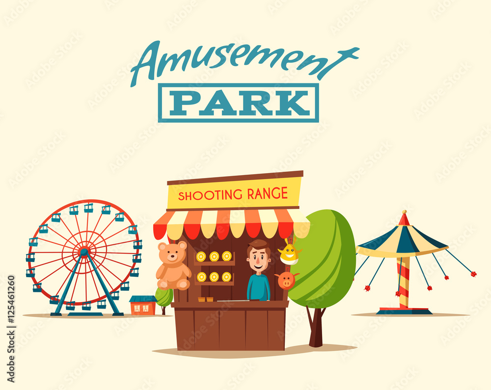 Amusement park theme. Cartoon vector illustration Stock Vector | Adobe ...
