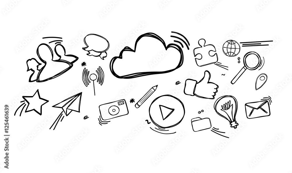 Fresco of multimedia hand drawn icons Stock Illustration | Adobe Stock