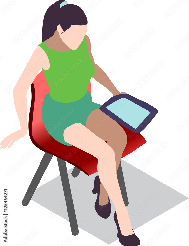 Isometric Businesswoman Sale Lead Bank Woman icon set. Female Trader ...