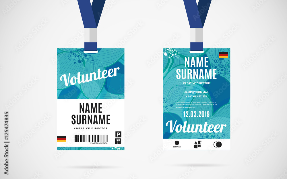 Event volunteer id card set vector design illustration Stock Vector ...