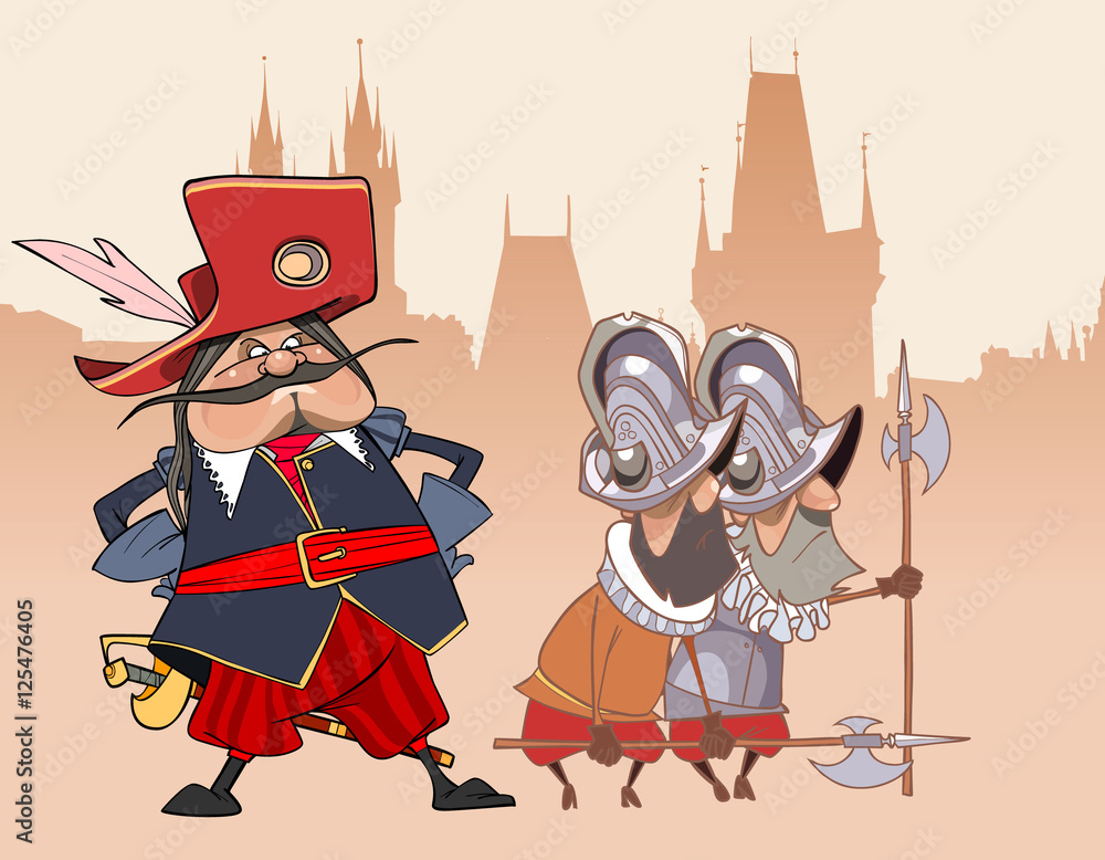 cartoon funny soldier the Musketeer and the guards Stock Vector | Adobe ...