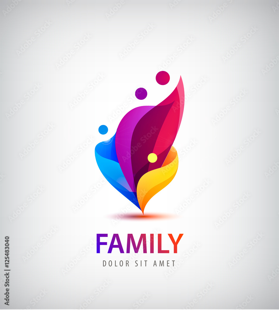 Vector family with kids, 4 people group logo. Stock Vector | Adobe Stock