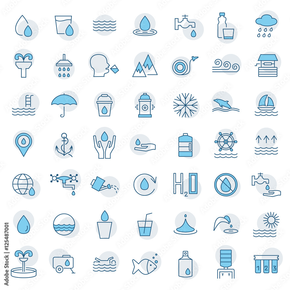 Water icon set in thin line style. Vector symbol. Stock Vector | Adobe ...
