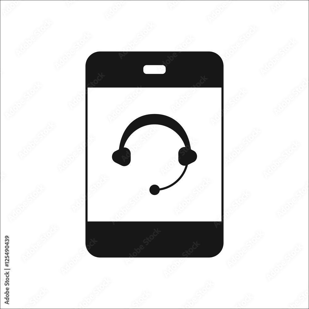 Operator support headphone on phone symbol silhouette icon on ...