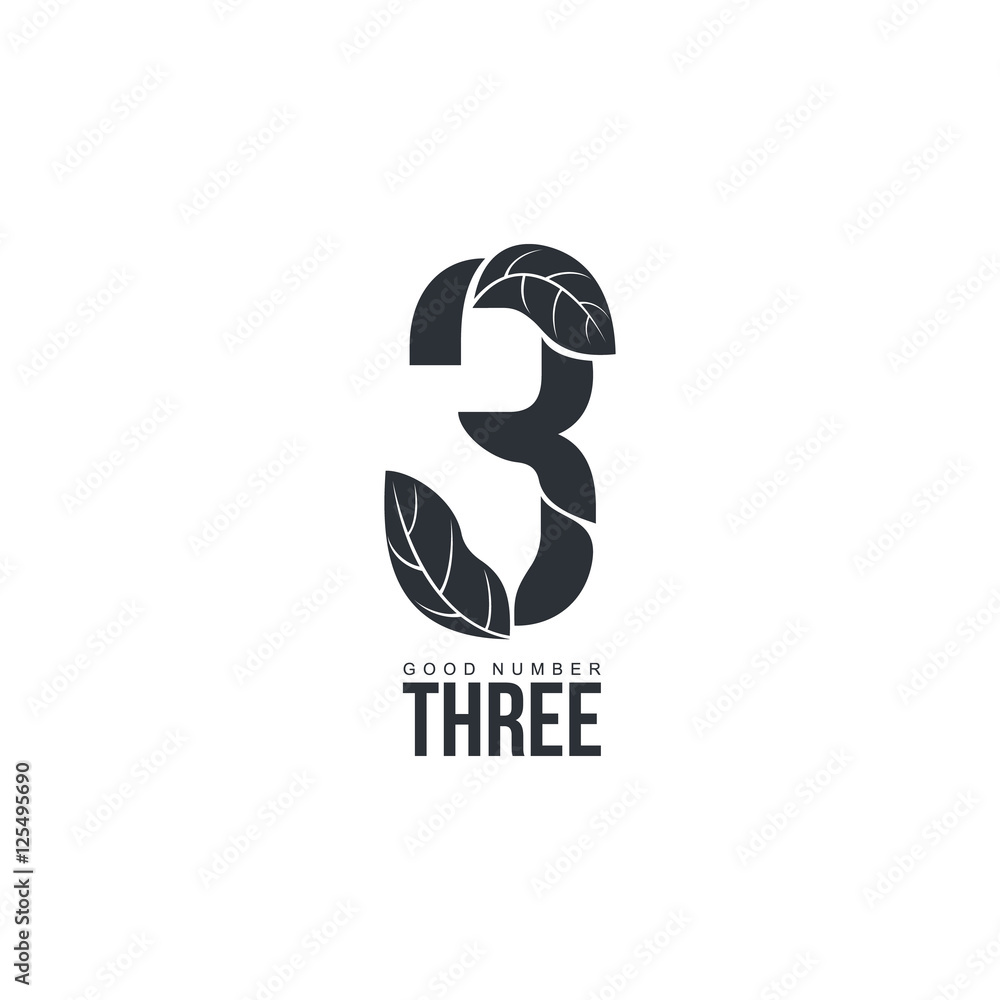 Black and white leaf silhouette organic number three logo template ...