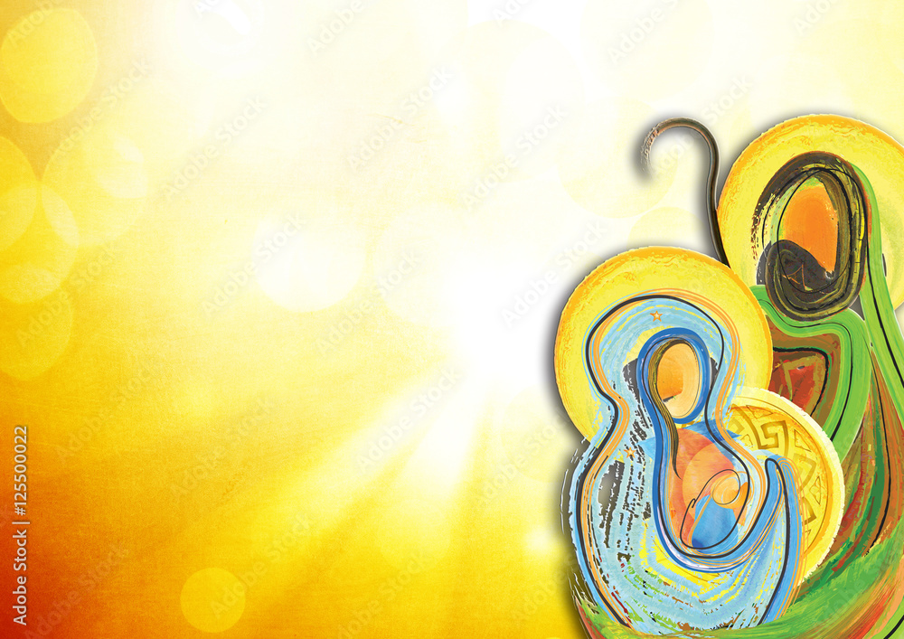 Christmas religious nativity scene, Holy family abstract watercolor ...