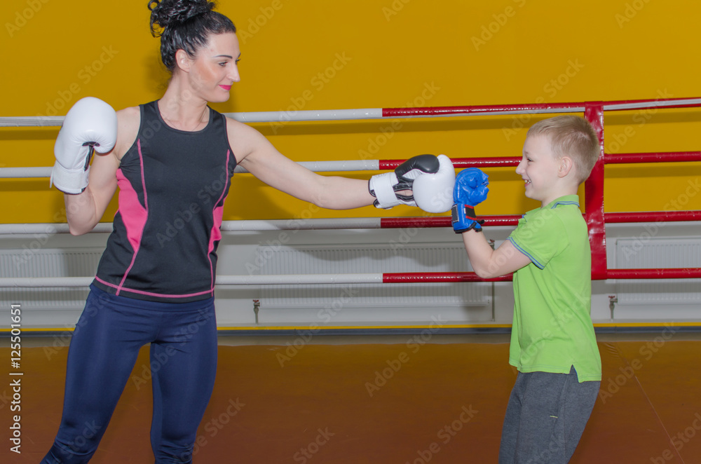 Mother and son training boxing Stock Photo | Adobe Stock