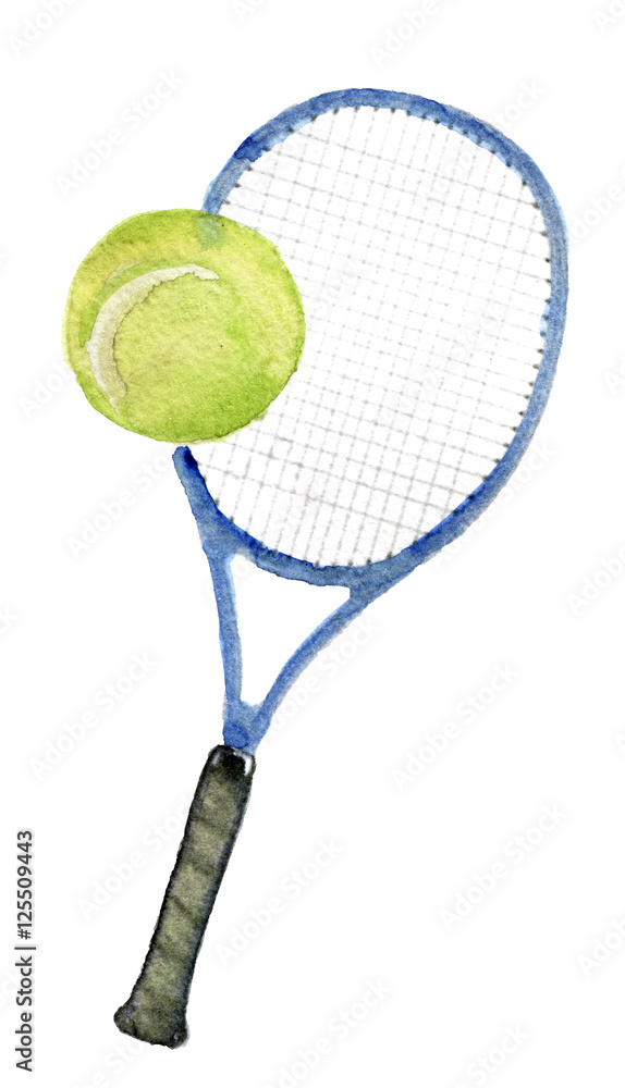 watercolor sketch of tennis racquet on white background Stock ...