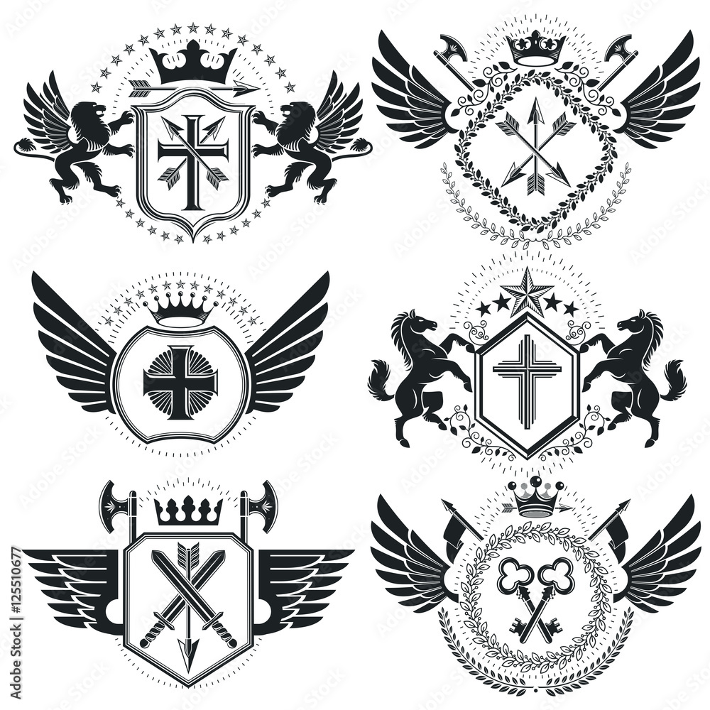 Heraldic designs, vector vintage emblems. Coat of Arms collectio Stock ...