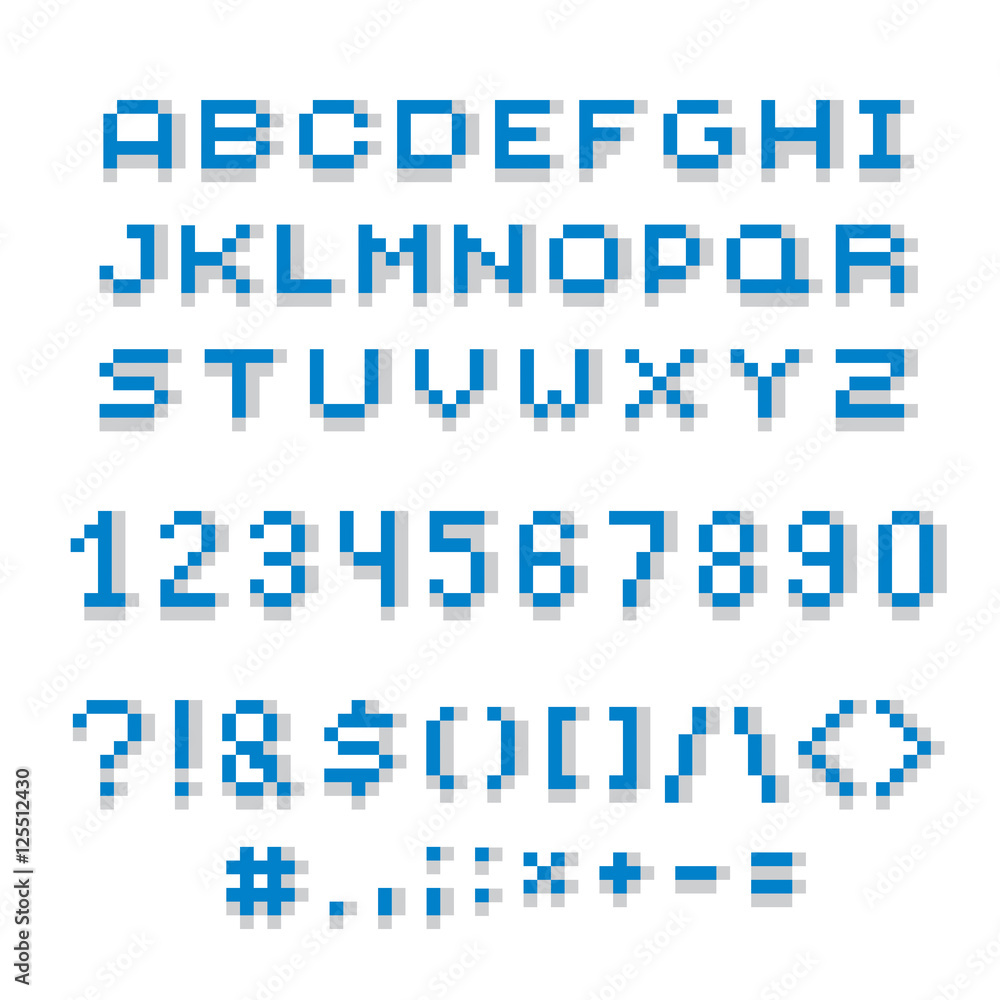 Cybernetic 3d numbers, letters and punctuation marks, pixel art Stock ...