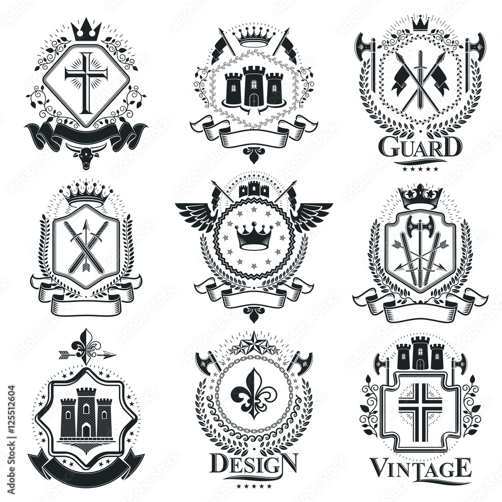 Vintage heraldry design templates, vector emblems. Collection of Stock ...