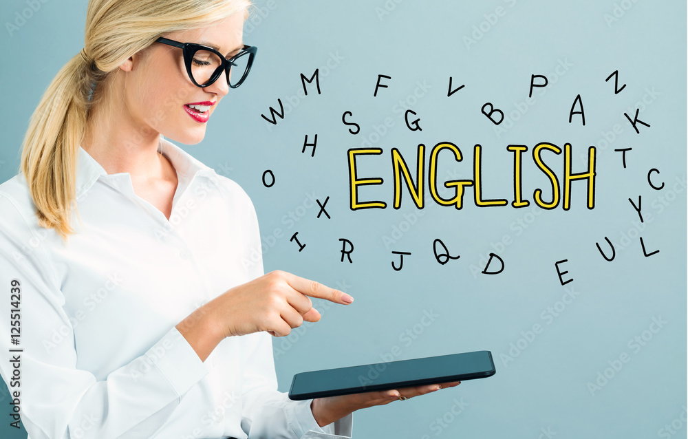 English text with business woman Stock-Foto | Adobe Stock