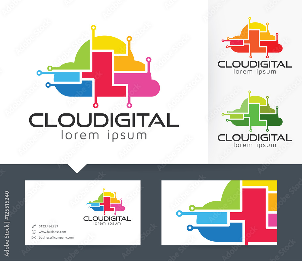 Cloud Digital vector logo with business card template Stock Vector ...