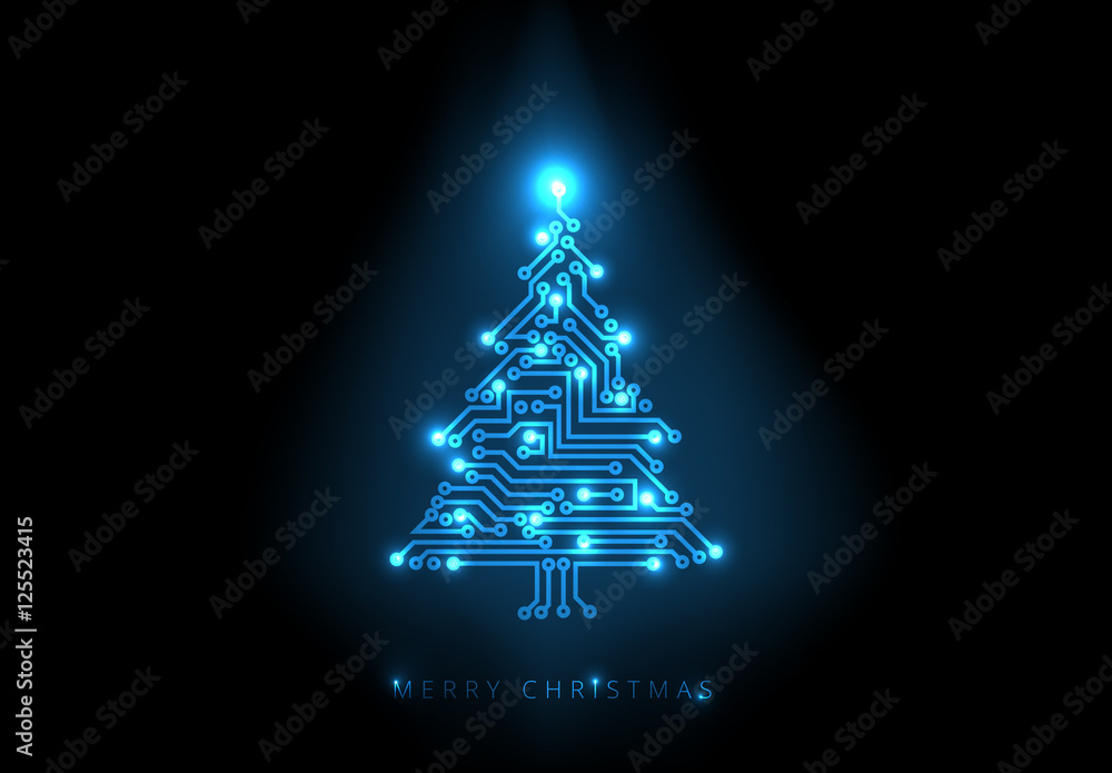 Blue Computer Chip Christmas Tree Illustration Stock Template | Adobe Stock