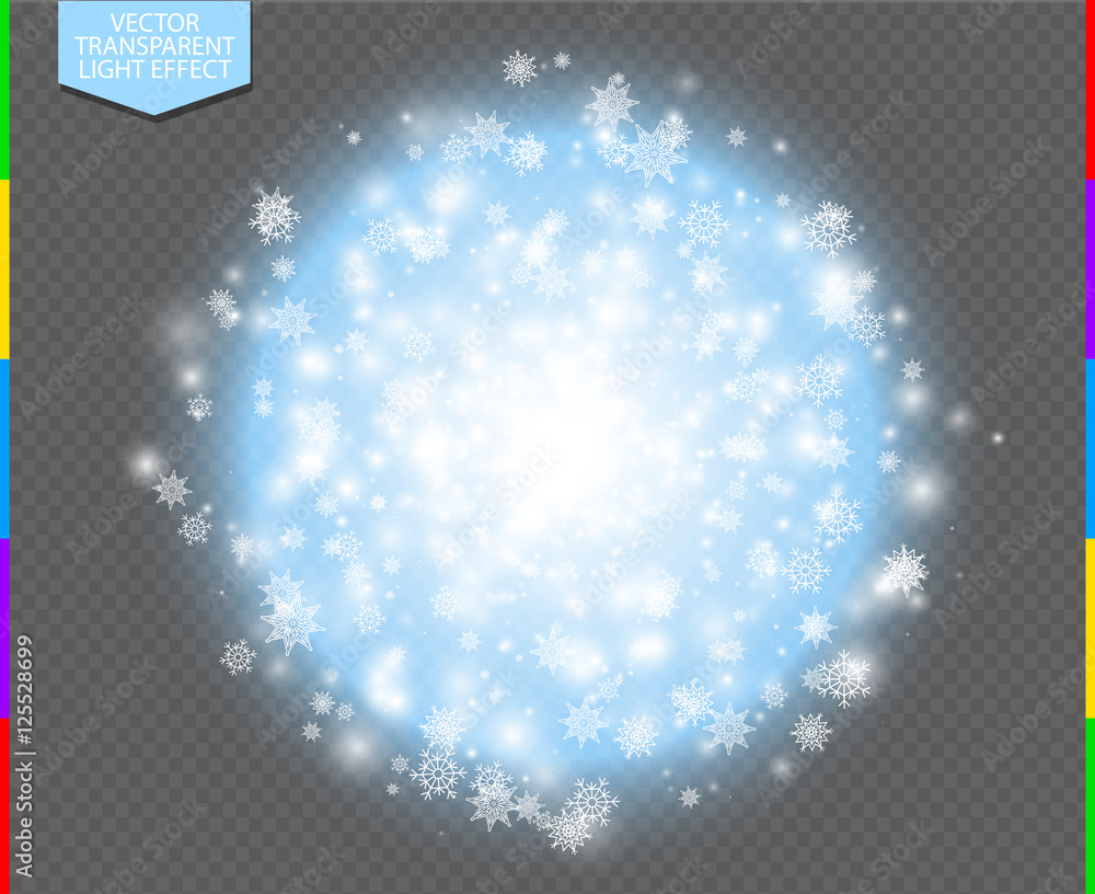 White abstract explosive with spark and snowflake. Glow blue star burst ...