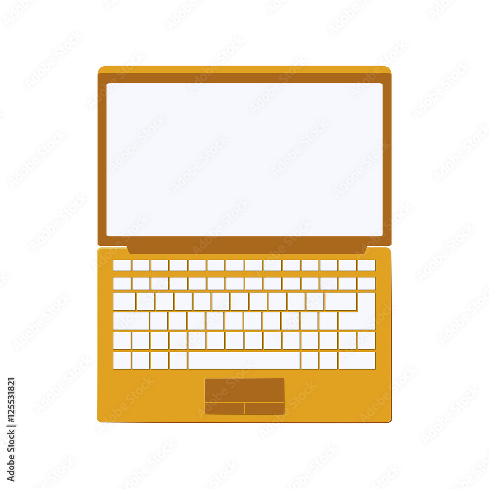 yellow laptop computer device icon over white background. top view ...