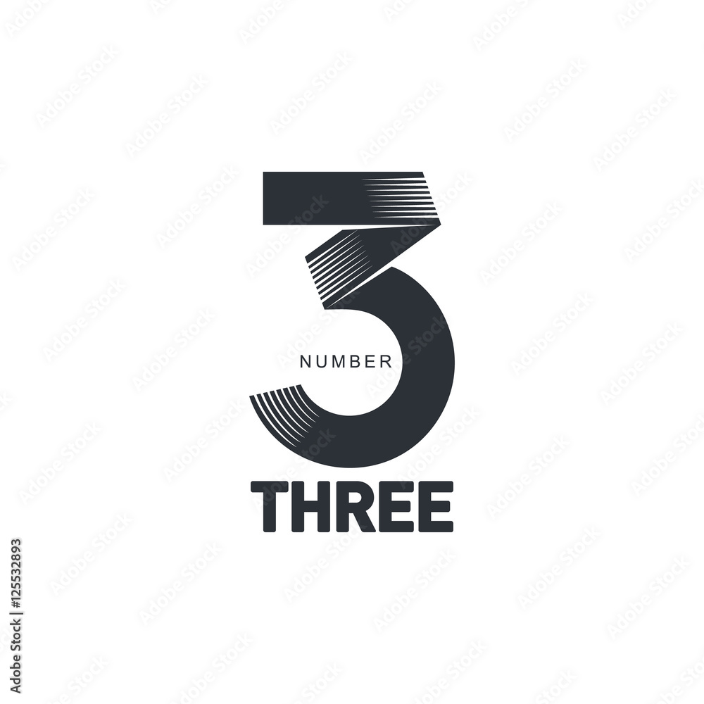 Black and white number three strips logo template, vector illustrations ...