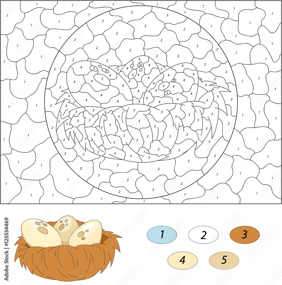 Cartoon nest. Color by number educational game for kids Stock Vector ...