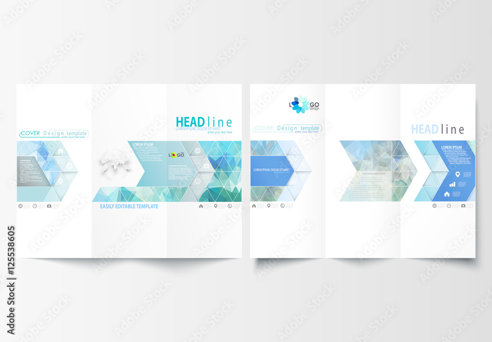 Trifold Brochure Layout with Halftone and Geometric Design Element ...