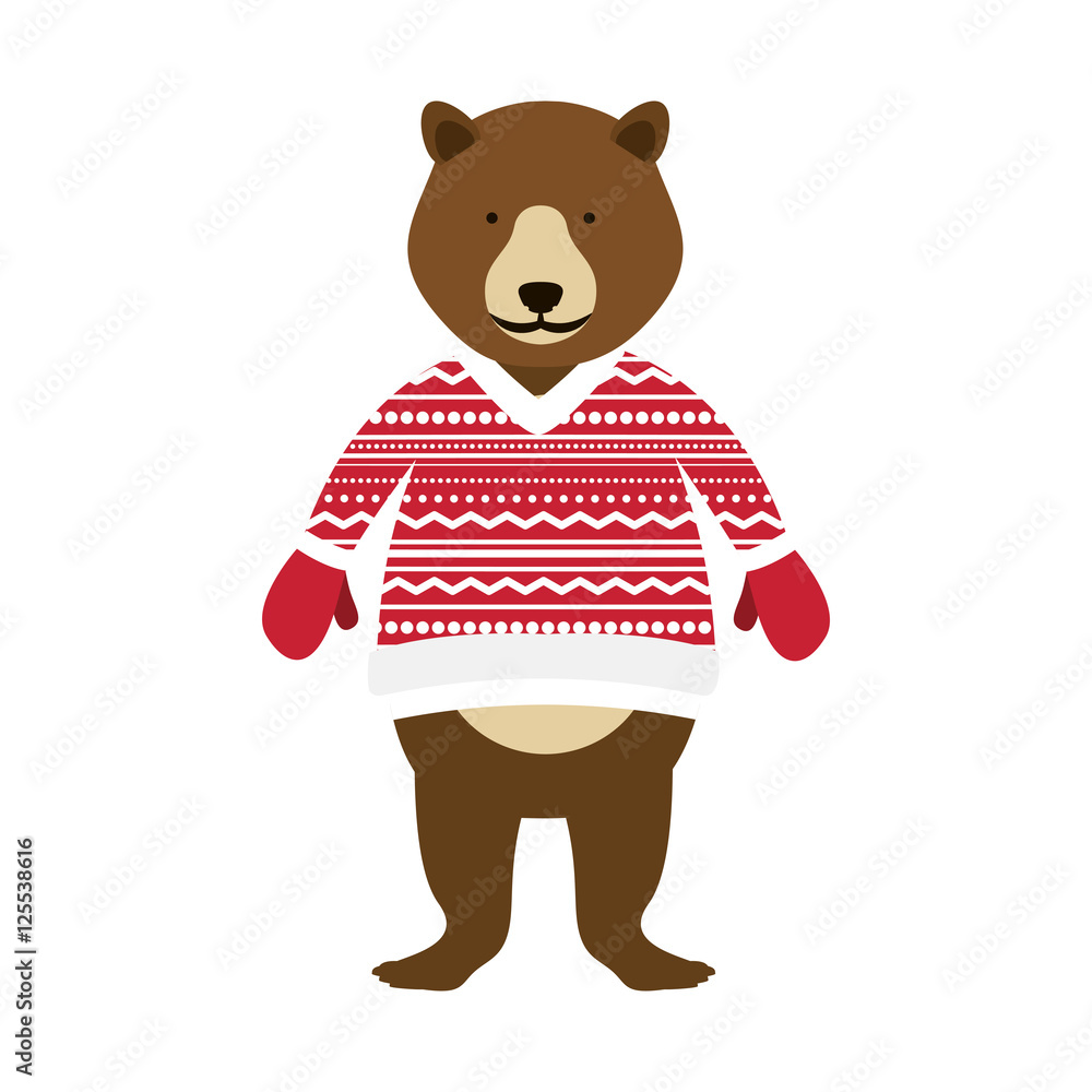 bear with sweater cartoon icon. Merry Christmas season decoration ...