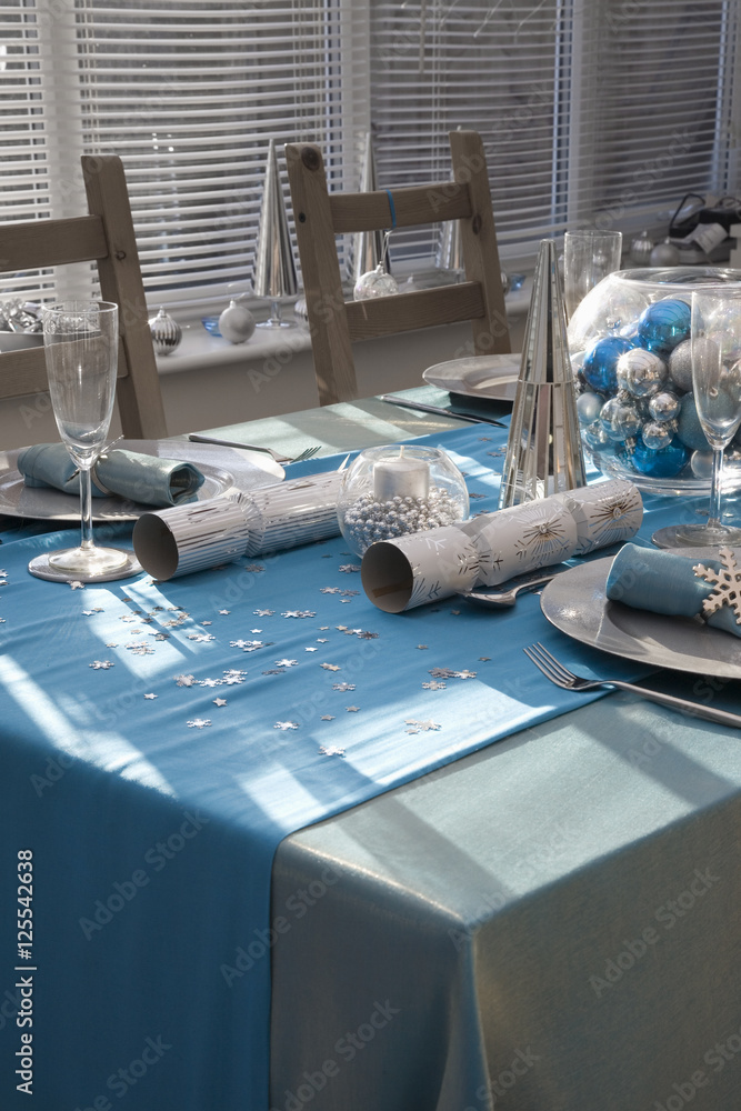 Blue Christmas Dinner Table