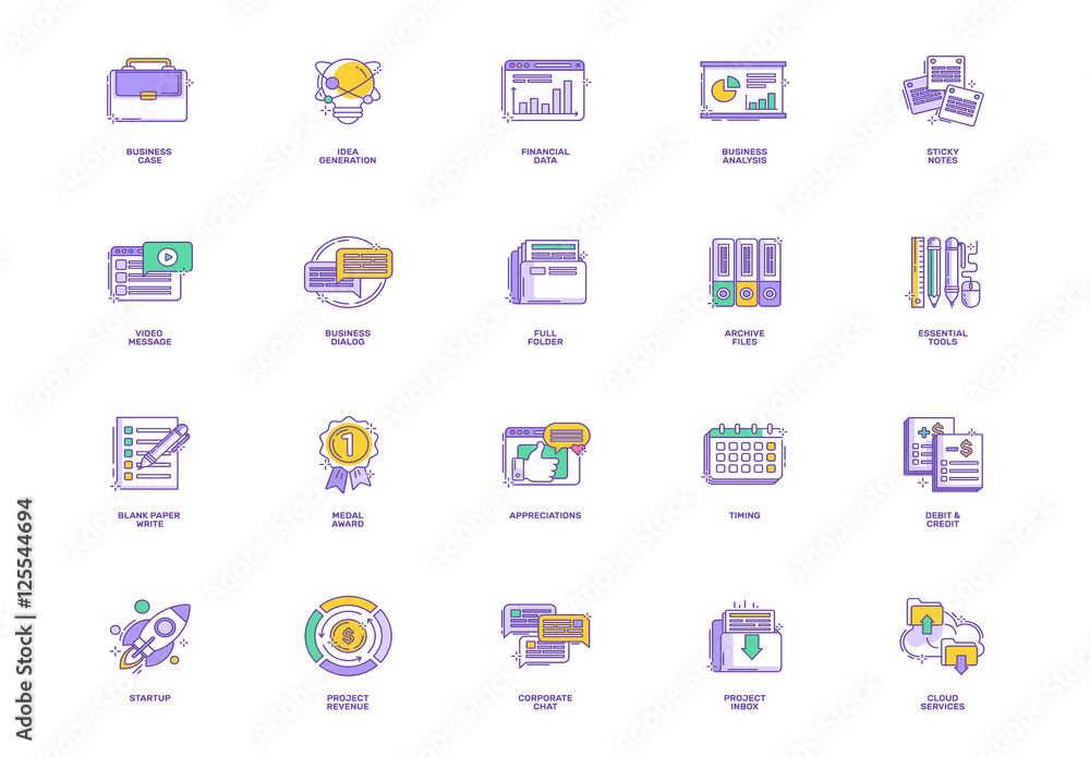 40 Purple Outlined Business Icons Stock Template | Adobe Stock