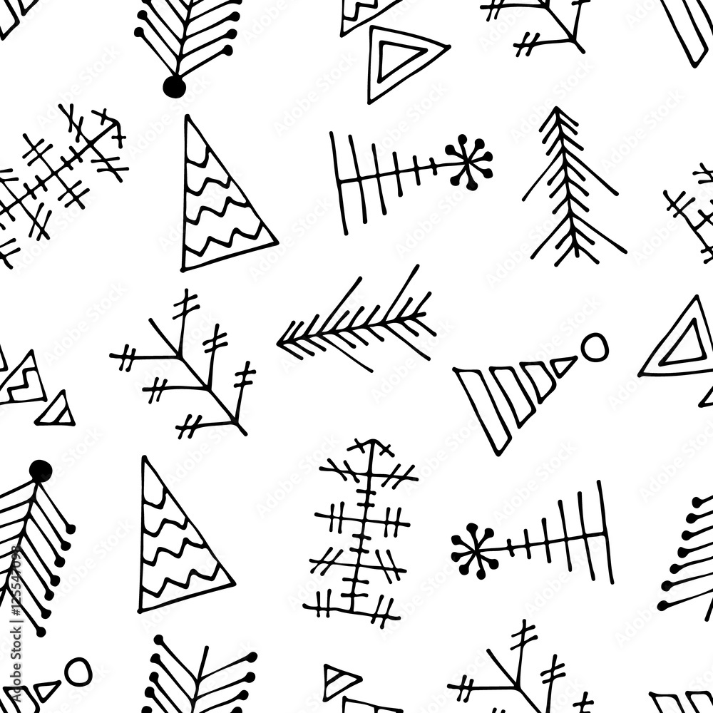 Seamless vector pattern with fir-trees. Black and white seasonal winter ...