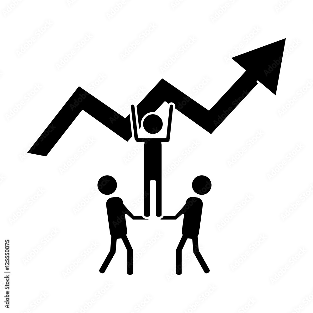 Group of pictograms with arrow icon. Teamwork support and collaborative ...