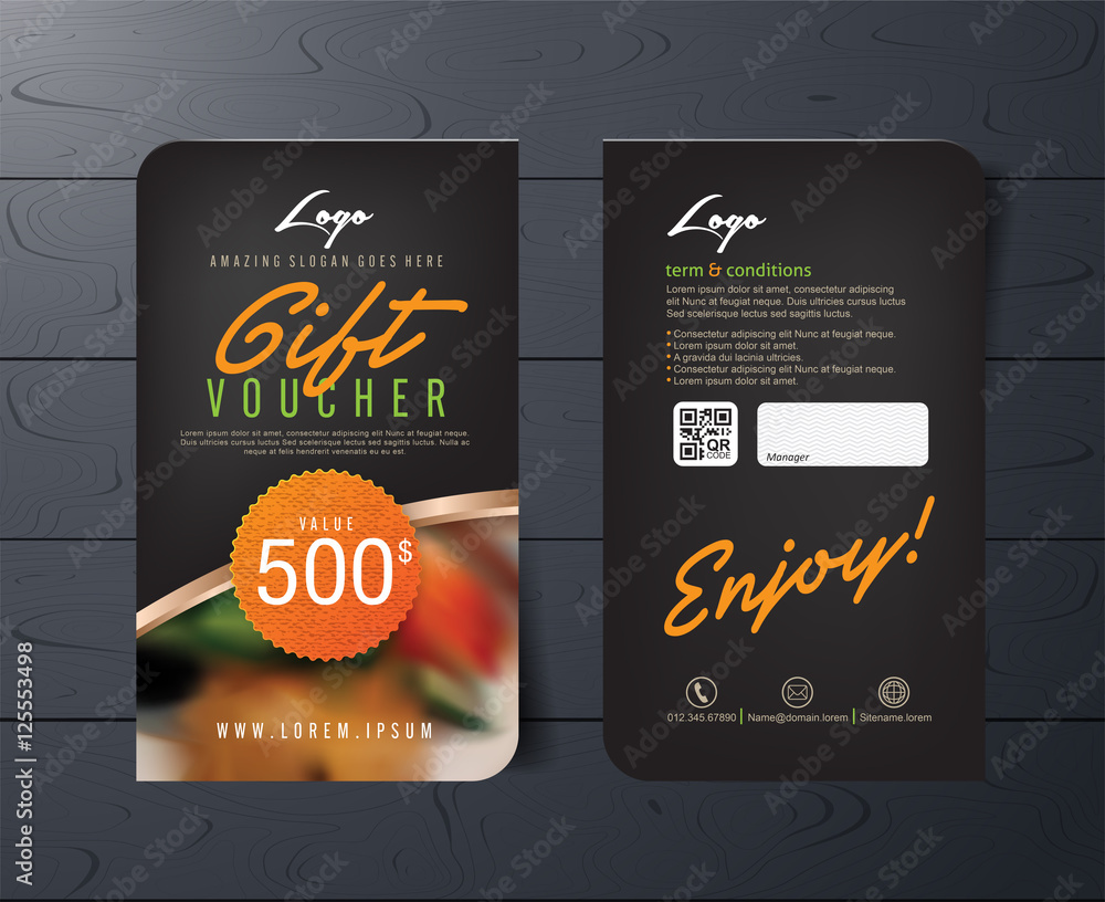 Gift voucher template with luxury pattern.Restaurant voucher. Vector ...