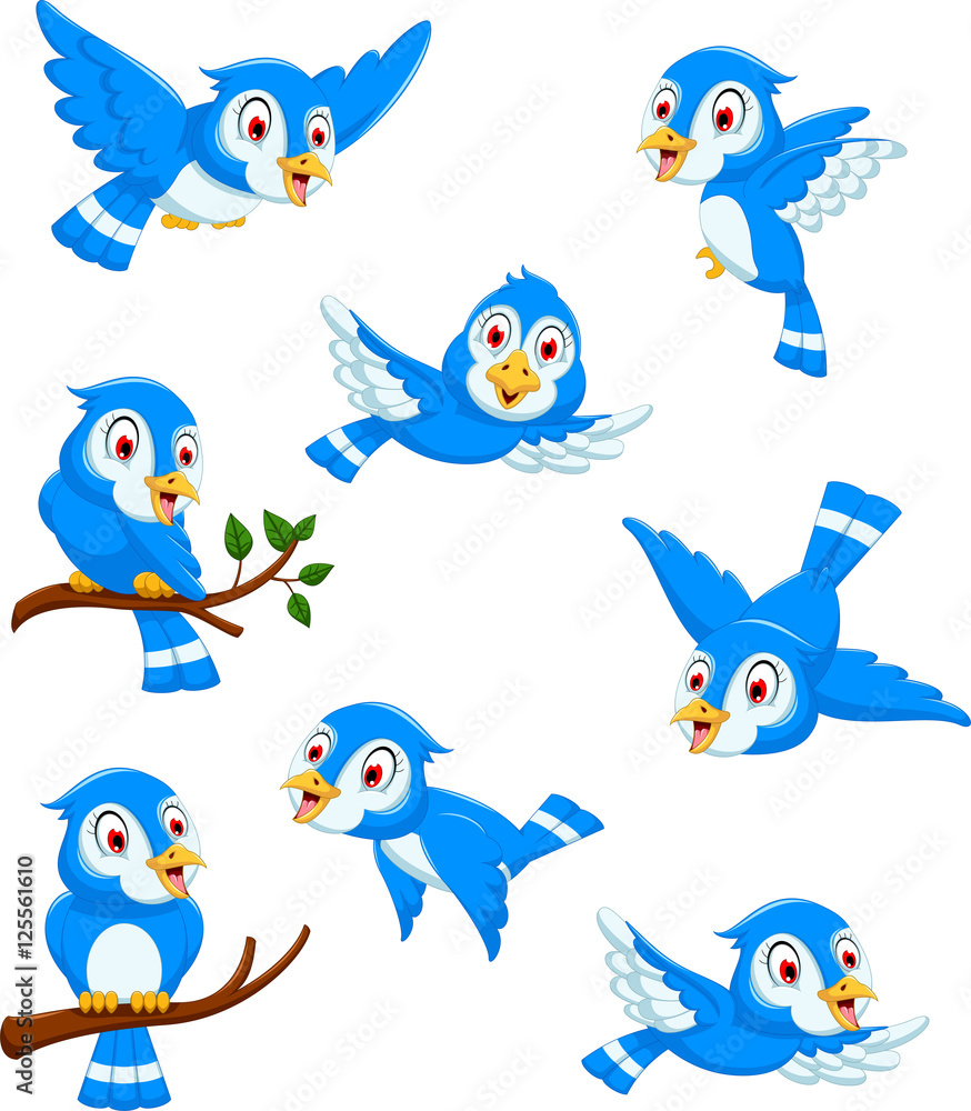 set of blue bird cartoon posing Stock Illustration | Adobe Stock