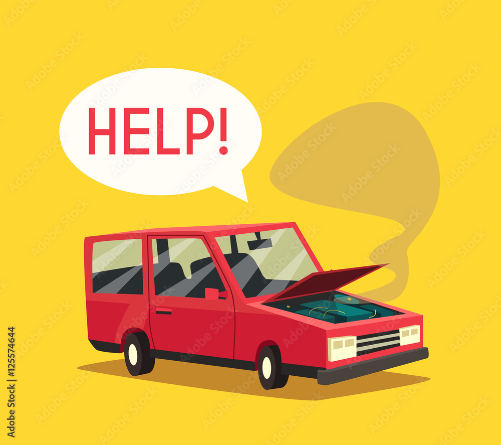Broken car. Vector cartoon illustration. Need help Stock Vector | Adobe ...