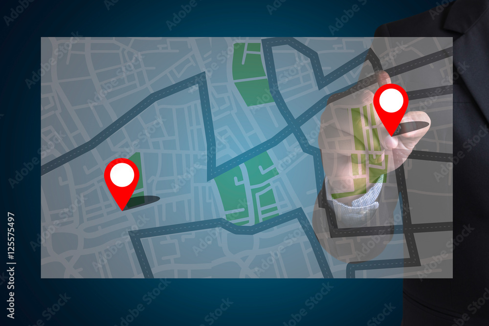 GPS Map to Route Destination Location,Street Map with GPS Icons Stock ...