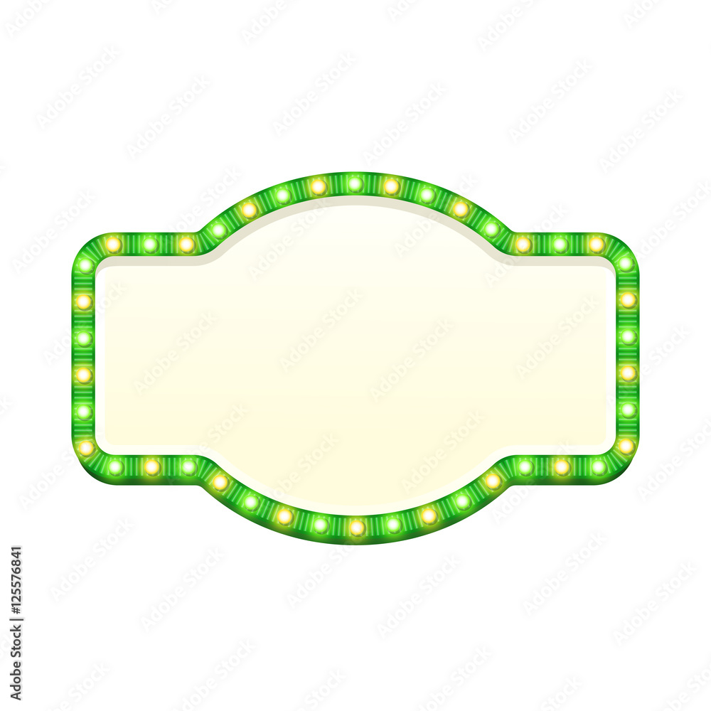 Blank 3d retro light sign with shining bulbs isolated on white ...