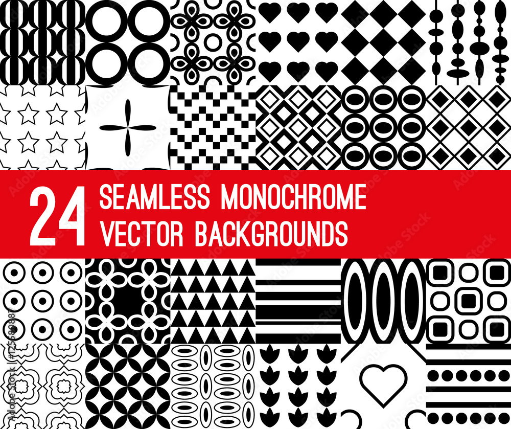 Set of 24 monochrome vector patterns with swatches. Can be used for ...