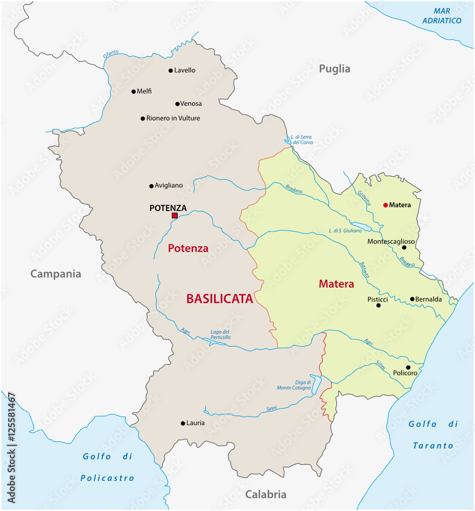 Administrative and political map of the Italian region Basilicata Stock ...