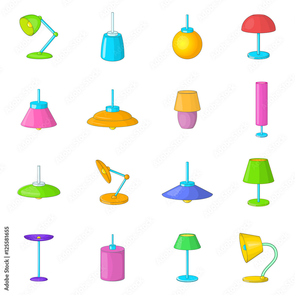 Lamp icons set. Cartoon illustration of 16 lamp vector icons for web ...