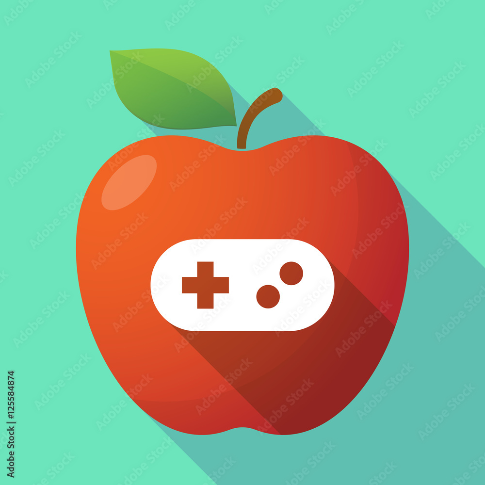 Long shadow apple fruit icon with a game pad Stock Vector | Adobe Stock