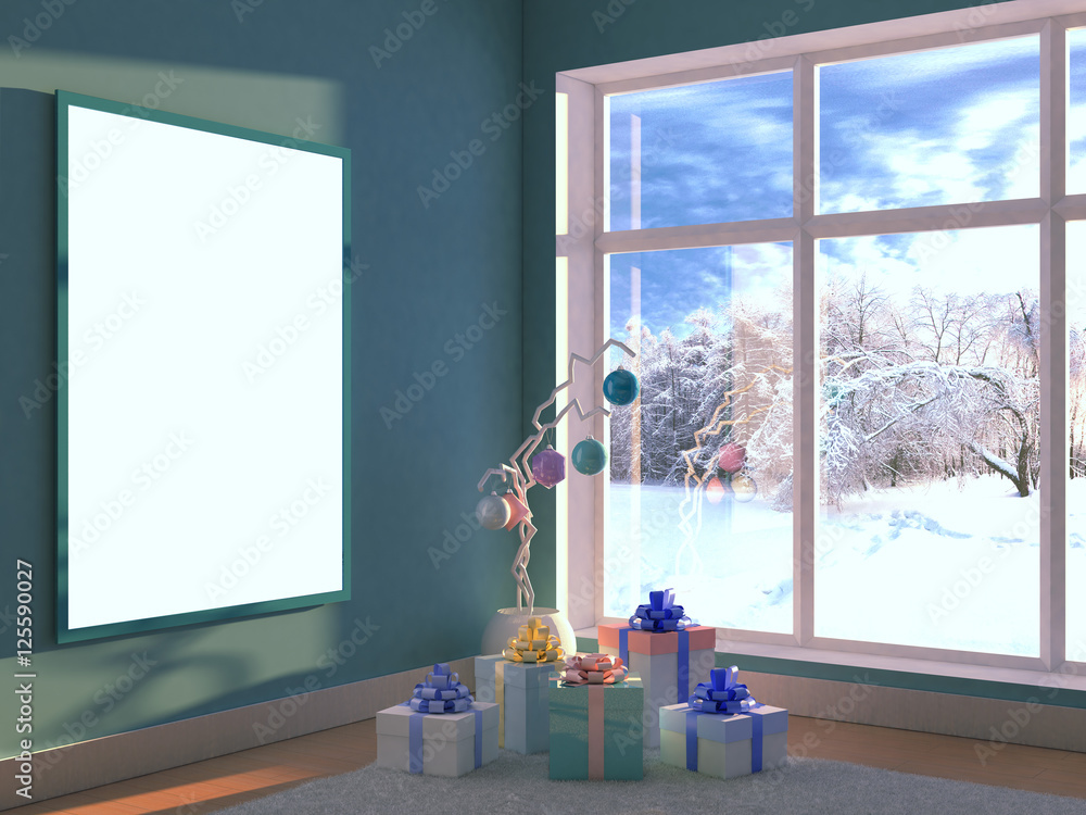 Christmas decorative tree with empty frame poster with blank for design ...