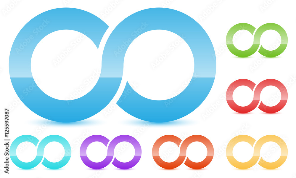 Infinity symbol in several color. Icon for continuity, loop, end Stock ...